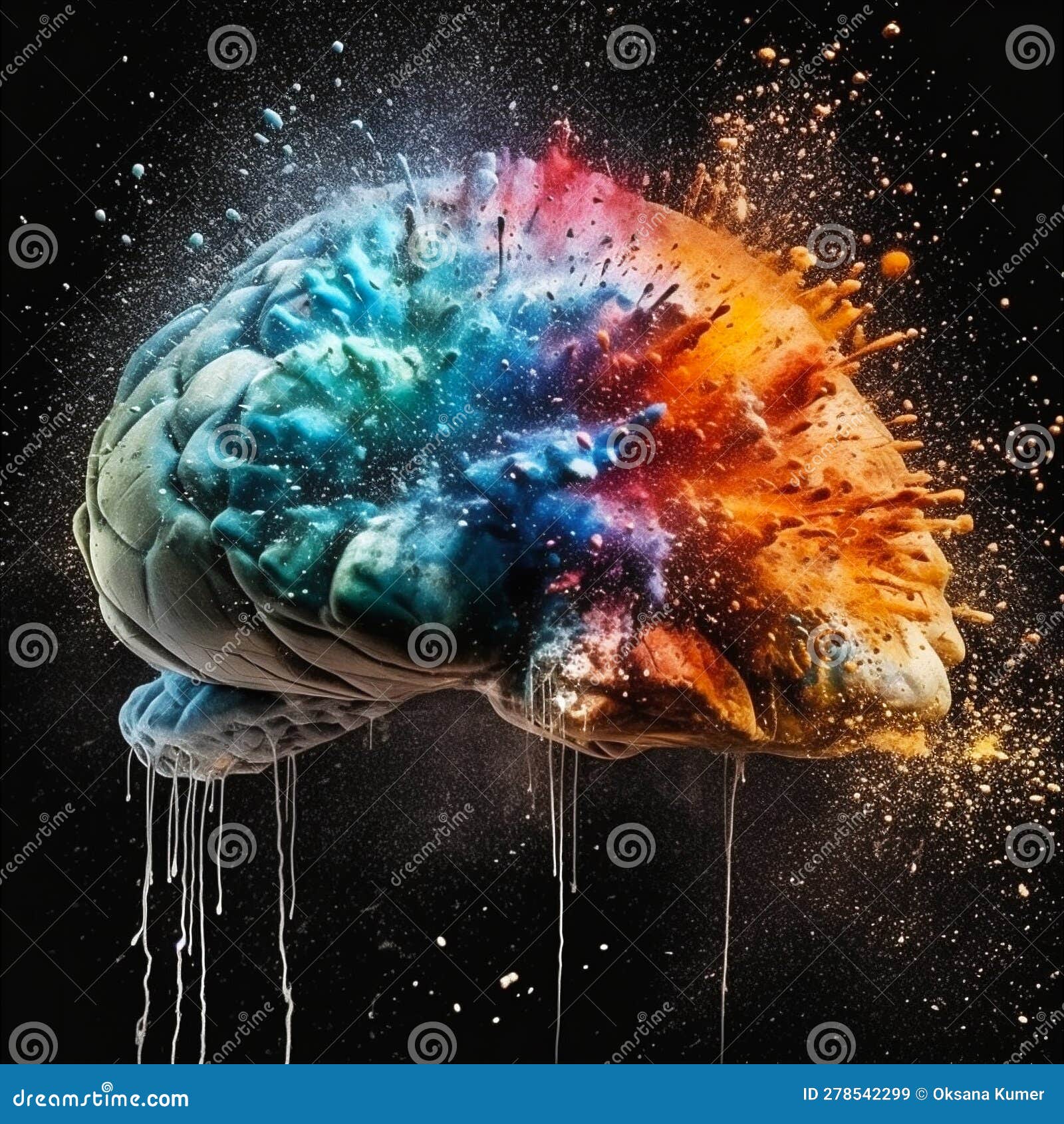 Human Brain With Colourful Dust Burst. Creative Ideas Concept ...