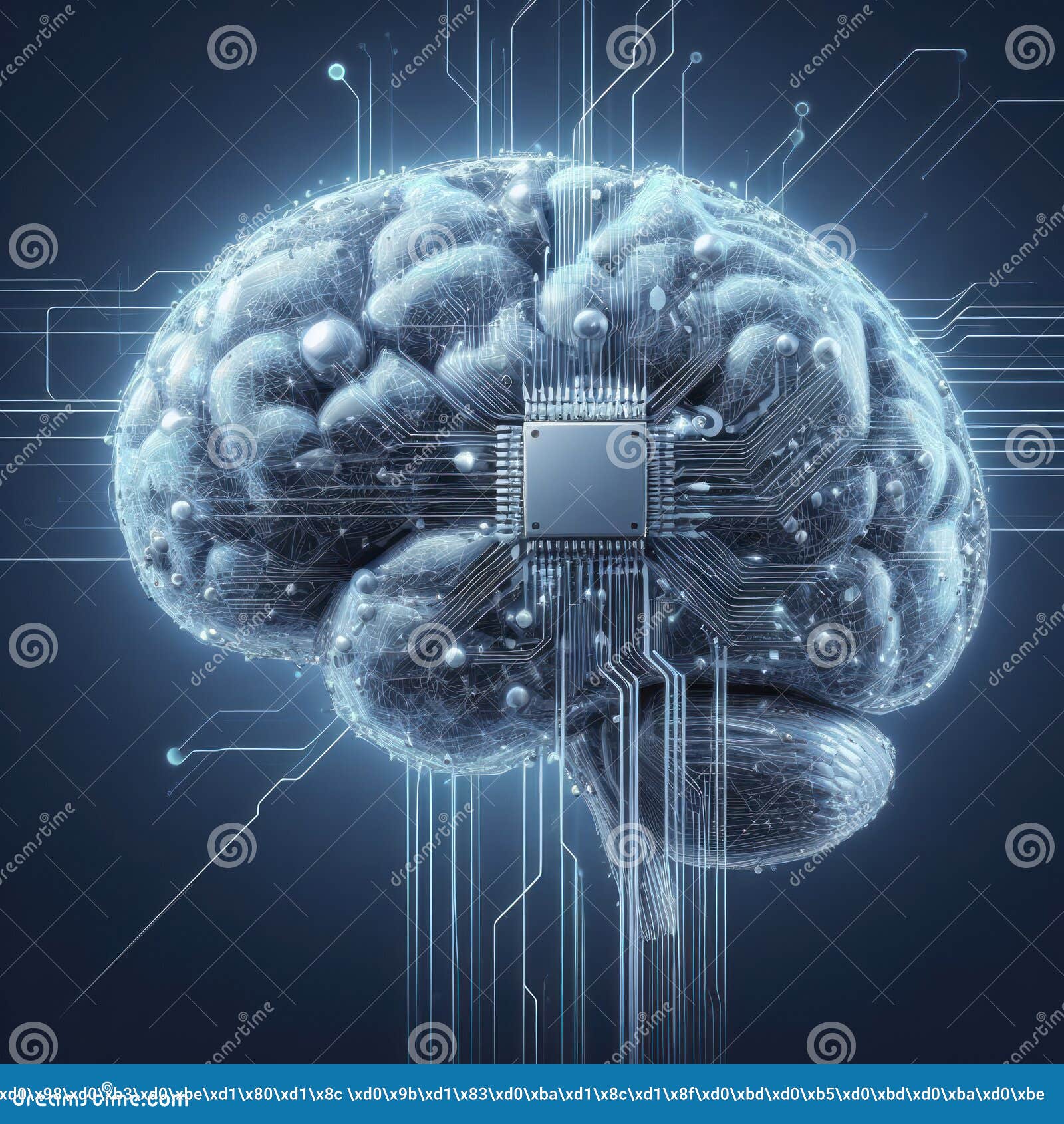 Human Brain with Computer Chip. Ai Generative Stock Illustration ...