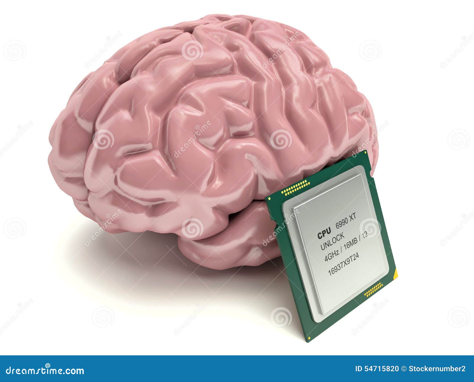 Human Brain and Computer Chip, 3D Concept Stock Illustration ...
