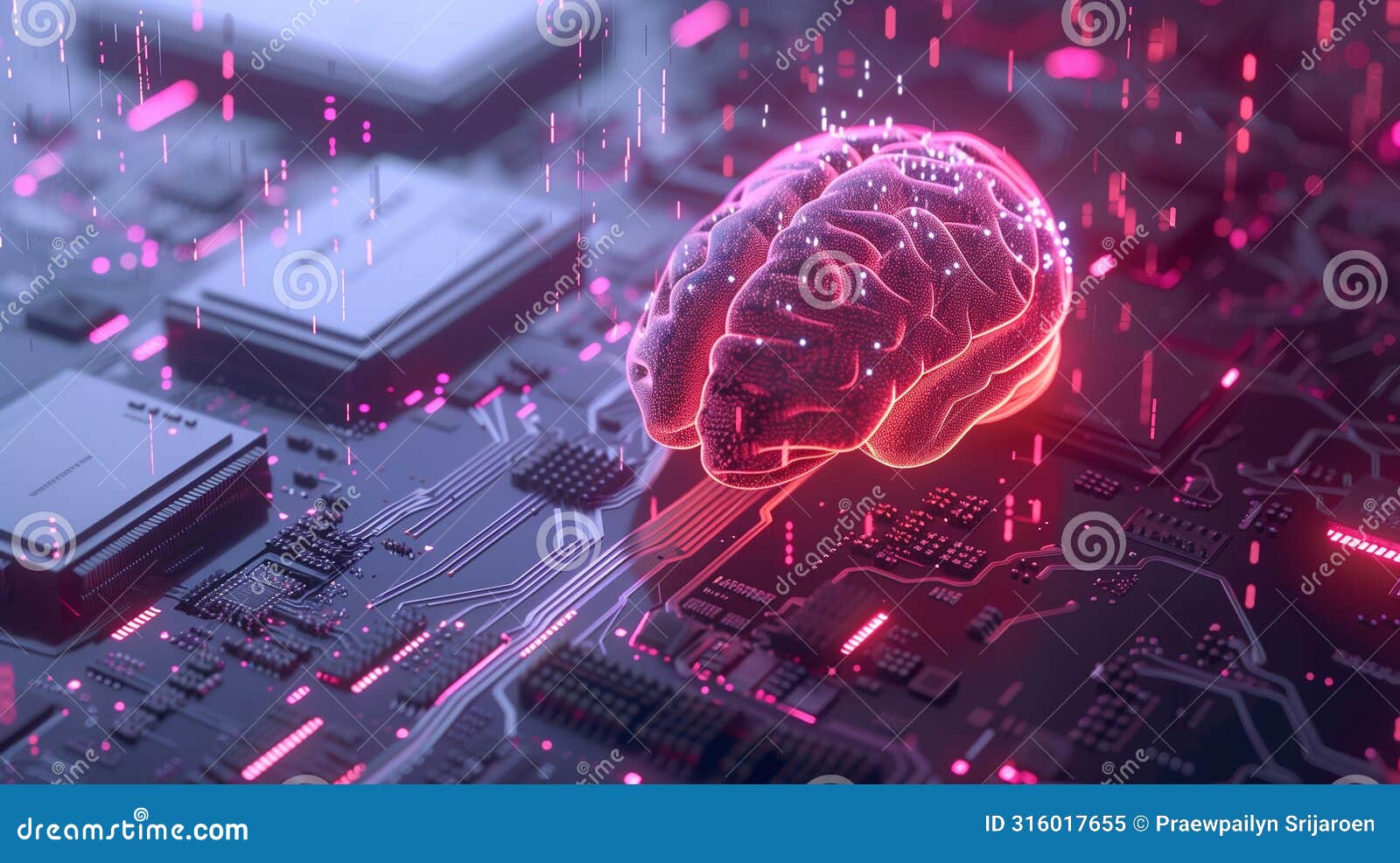 A Human Brain and a Computer Chip Merging Together, Symbolizing the ...