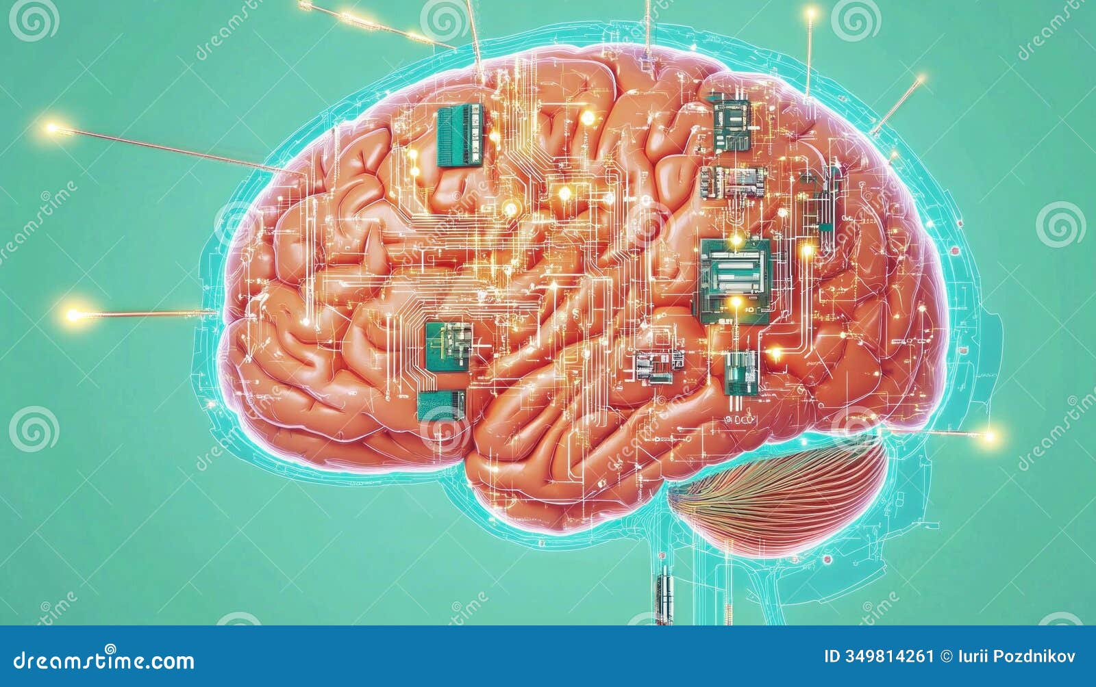Human Brain Connected To Circuit Board Showing Artificial Intelligence ...