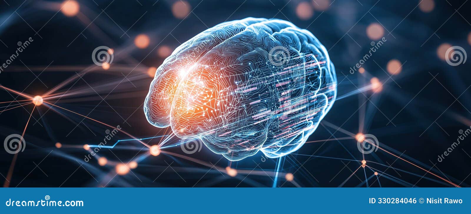 Human Brain Connected To a Digital Interface, Displaying Neural Data ...