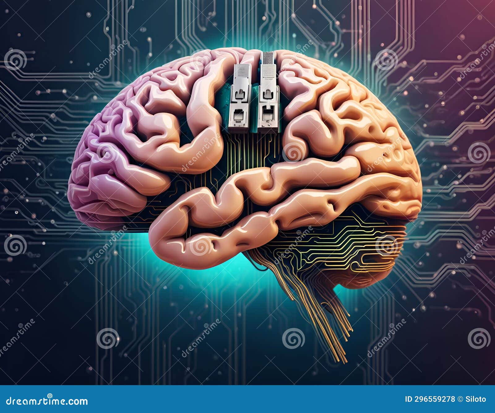 Human Brain Connected To Printed Circuit As a Main Processor Stock ...