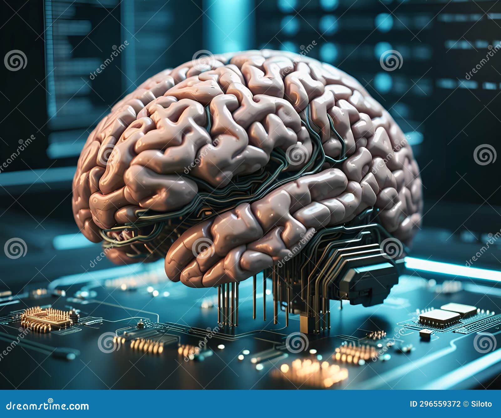Human Brain Connected To Printed Circuit As a Main Processor Stock ...