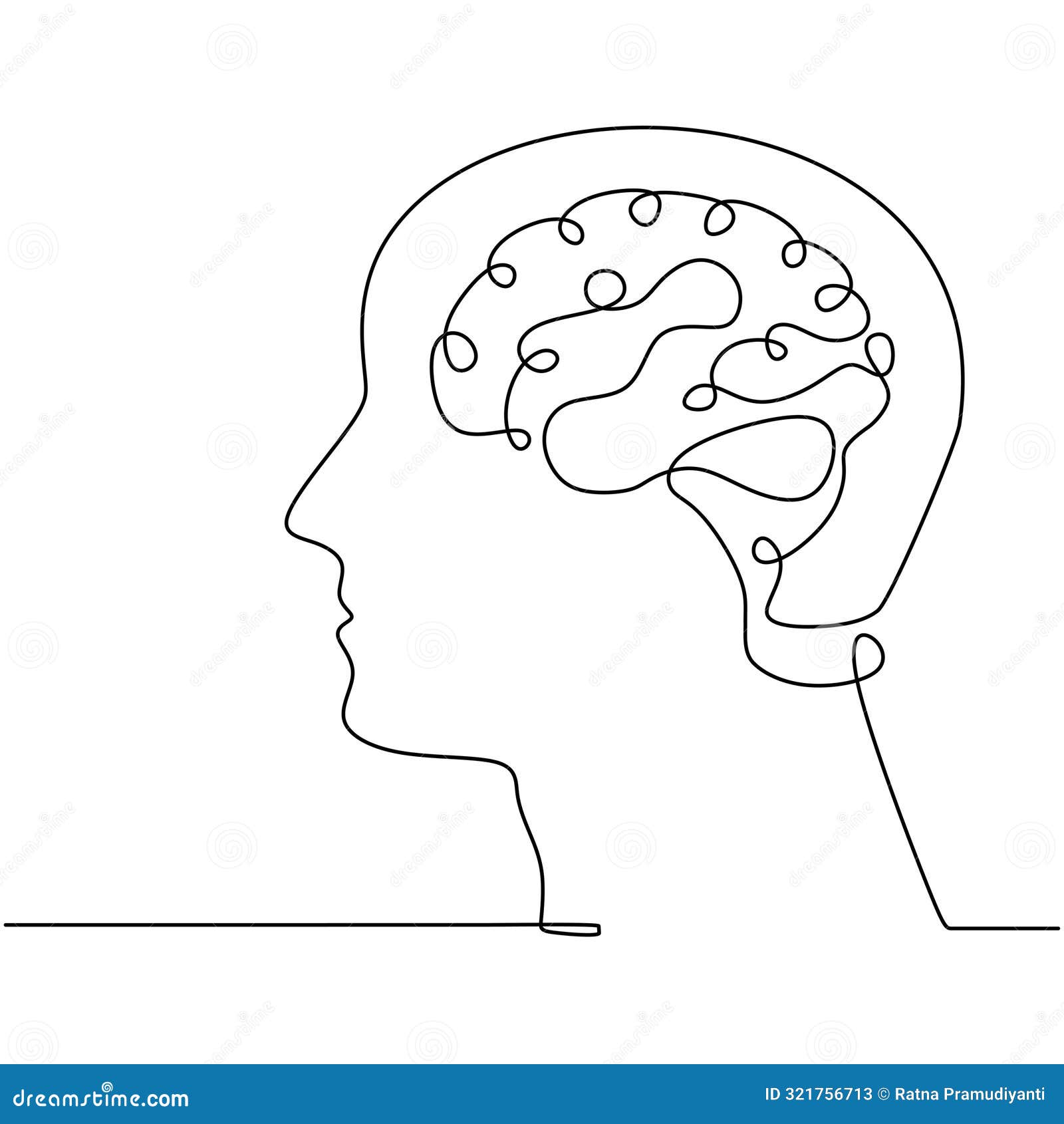 Human Brain Continuous Single Line Drawing. Vector Illustration Head ...