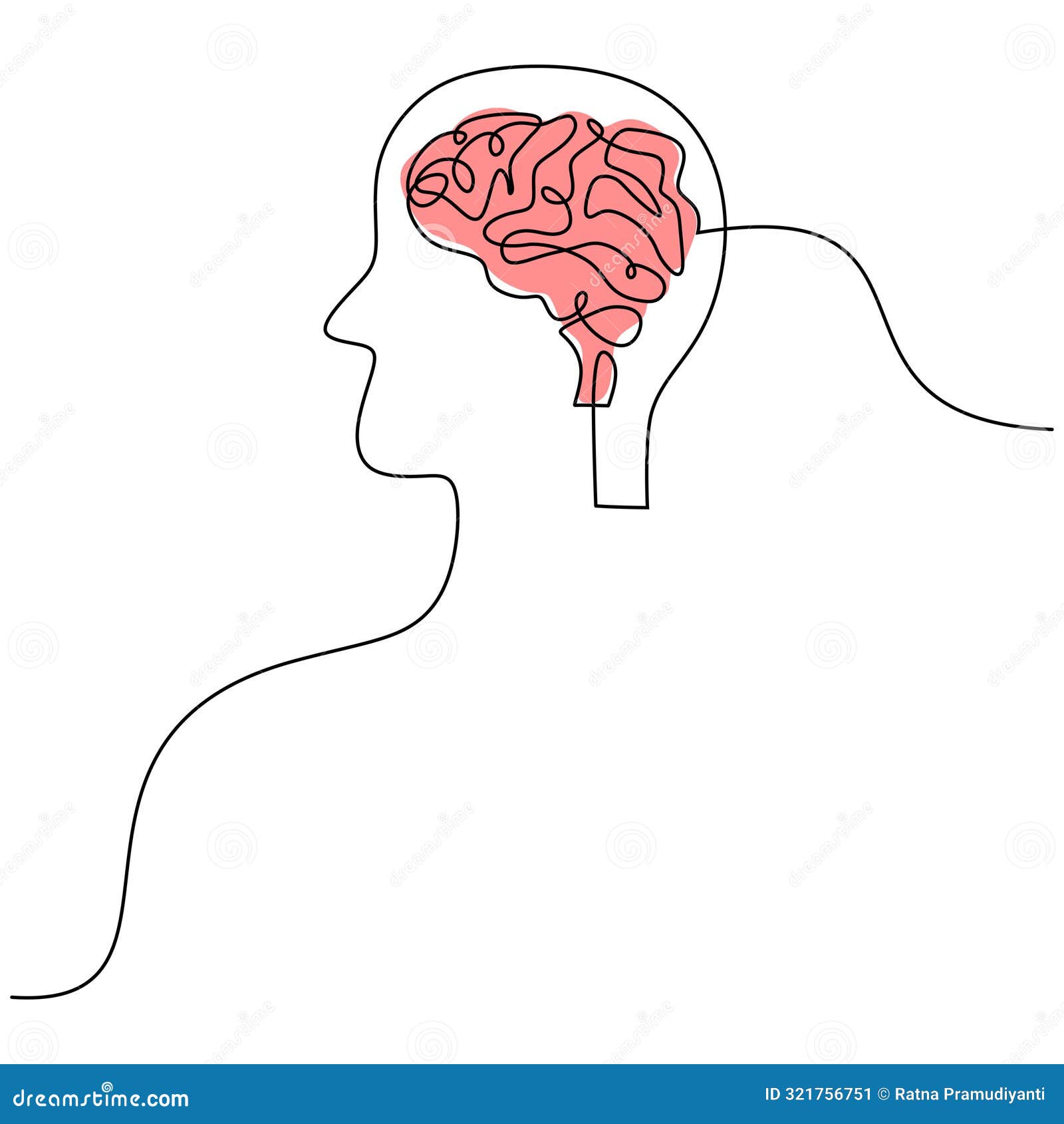 Human Brain Continuous Single Line Drawing. Vector Illustration Head ...