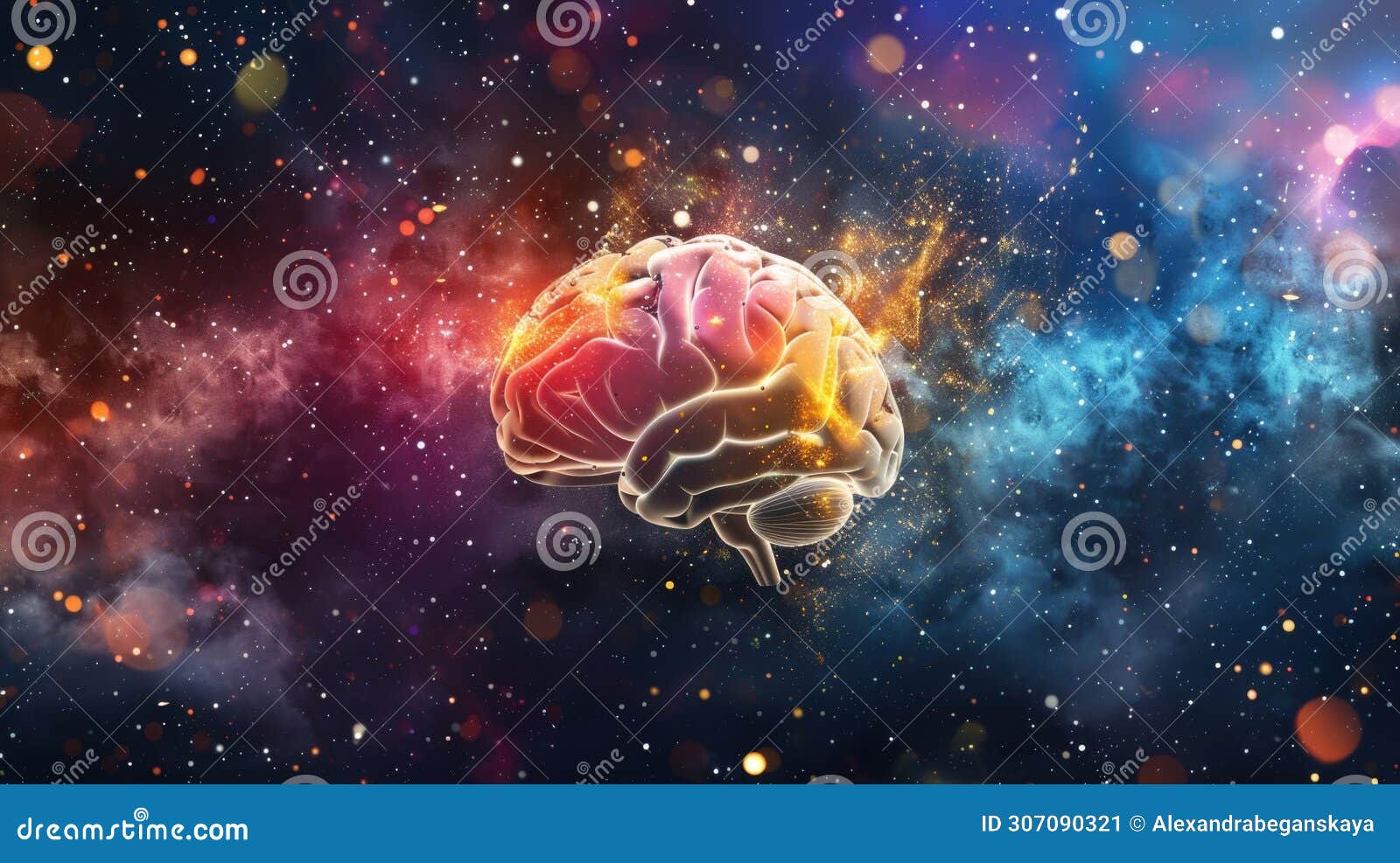 Human Brain with Cosmic Energy in Space Stock Illustration ...