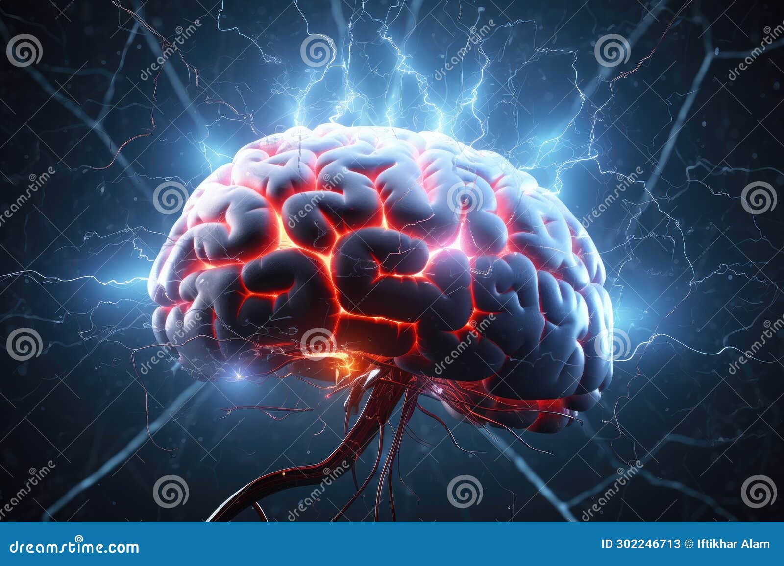 Human Brain on a Dark Background. 3D Illustration Stock Illustration ...