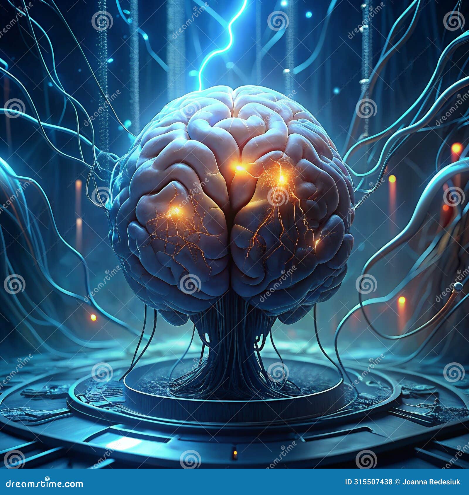 A Human Brain is Depicted Against a Backdrop of Stylized Electrical ...