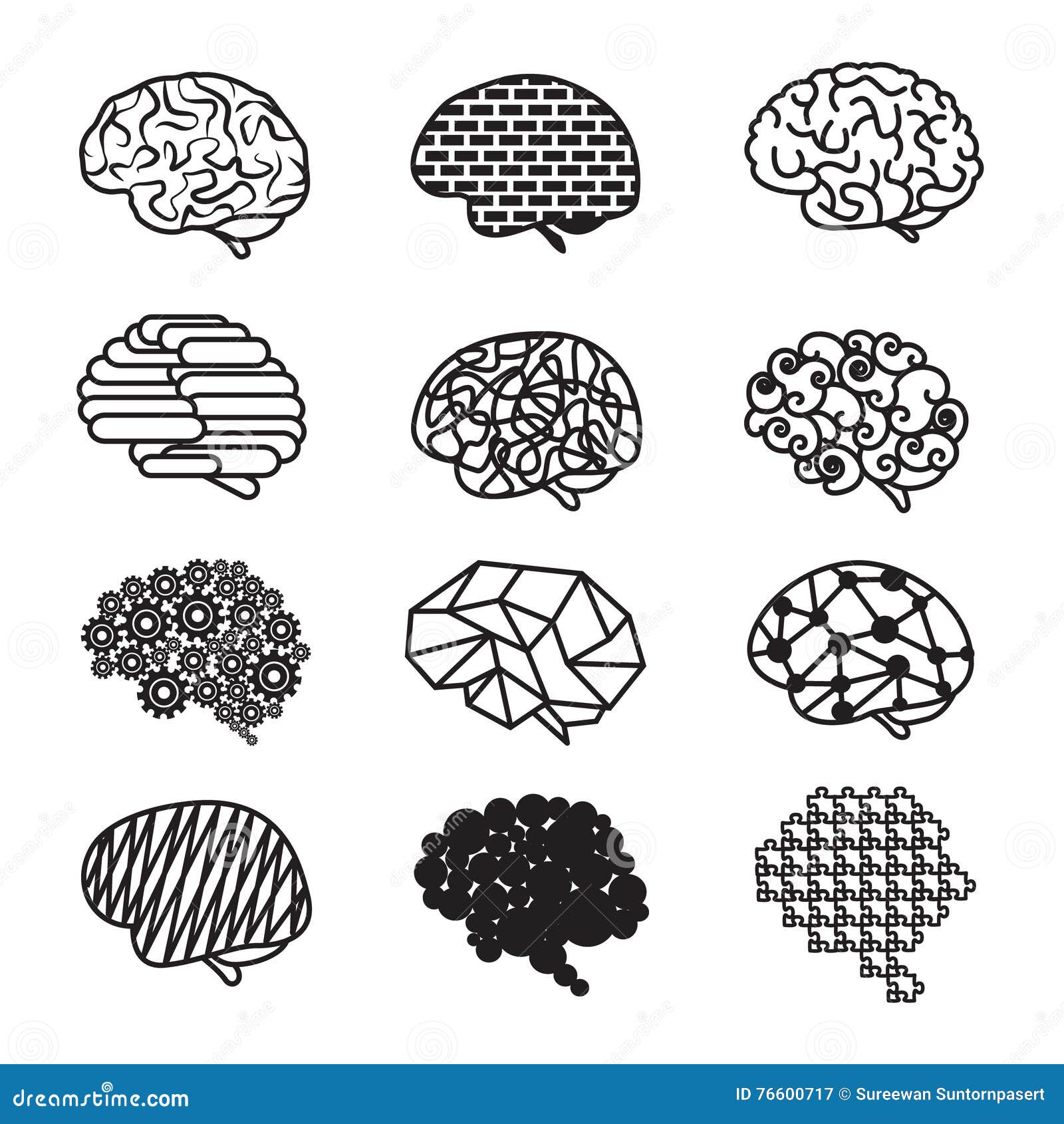 Human Brain Designs Icon Set Stock Vector - Illustration of brick ...