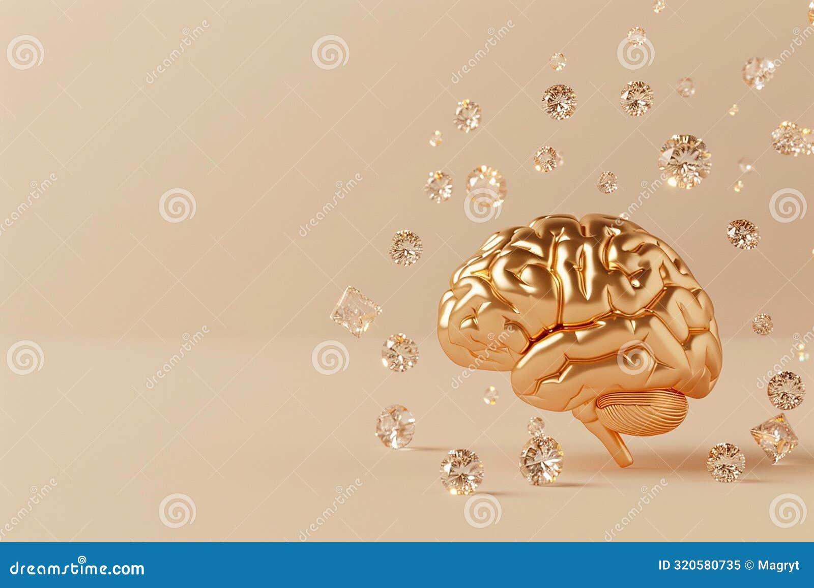 Human Brain with Diamonds. Symbol of Creative Thinking, Brilliant Mind ...