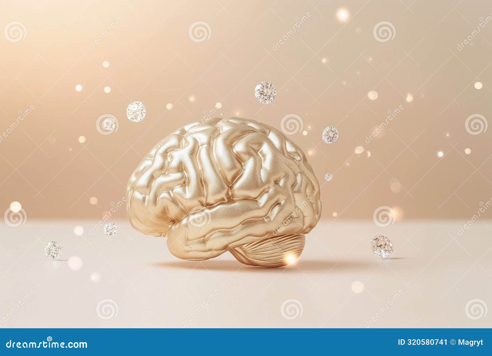 Human Brain with Diamonds. Symbol of Creative Thinking, Brilliant Mind ...