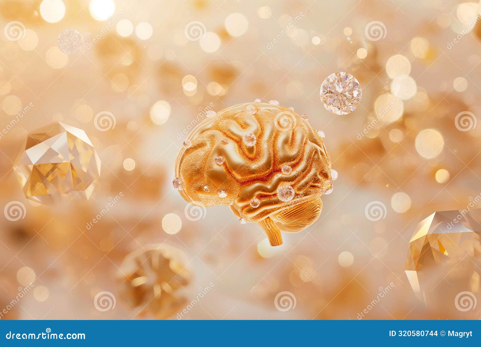 Human Brain with Diamonds. Symbol of Creative Thinking, Brilliant Mind ...