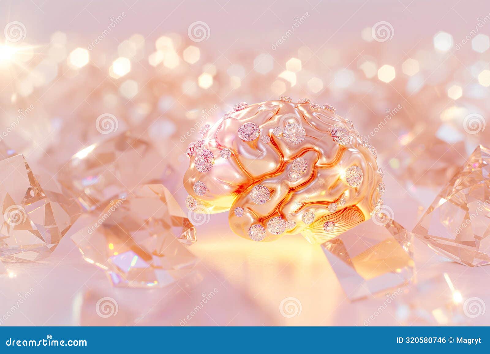 Human Brain with Diamonds. Symbol of Creative Thinking, Brilliant Mind ...