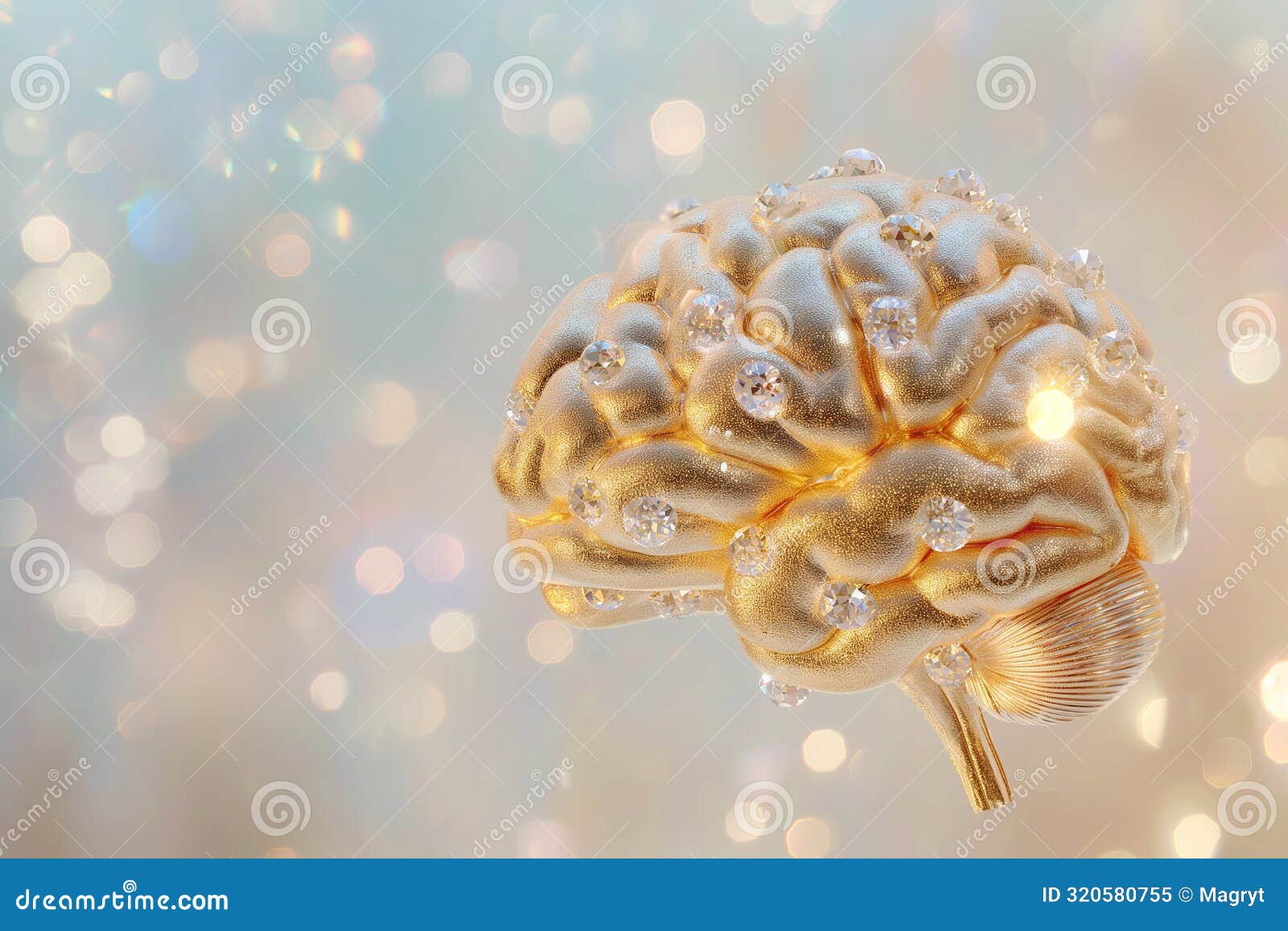 Human Brain with Diamonds. Symbol of Creative Thinking, Brilliant Mind ...