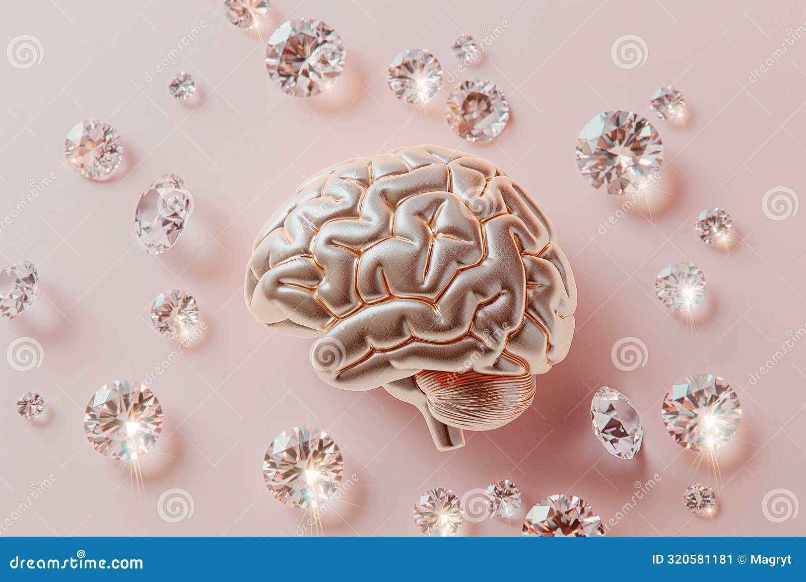 Human Brain with Diamonds. Symbol of Creative Thinking, Brilliant Mind ...