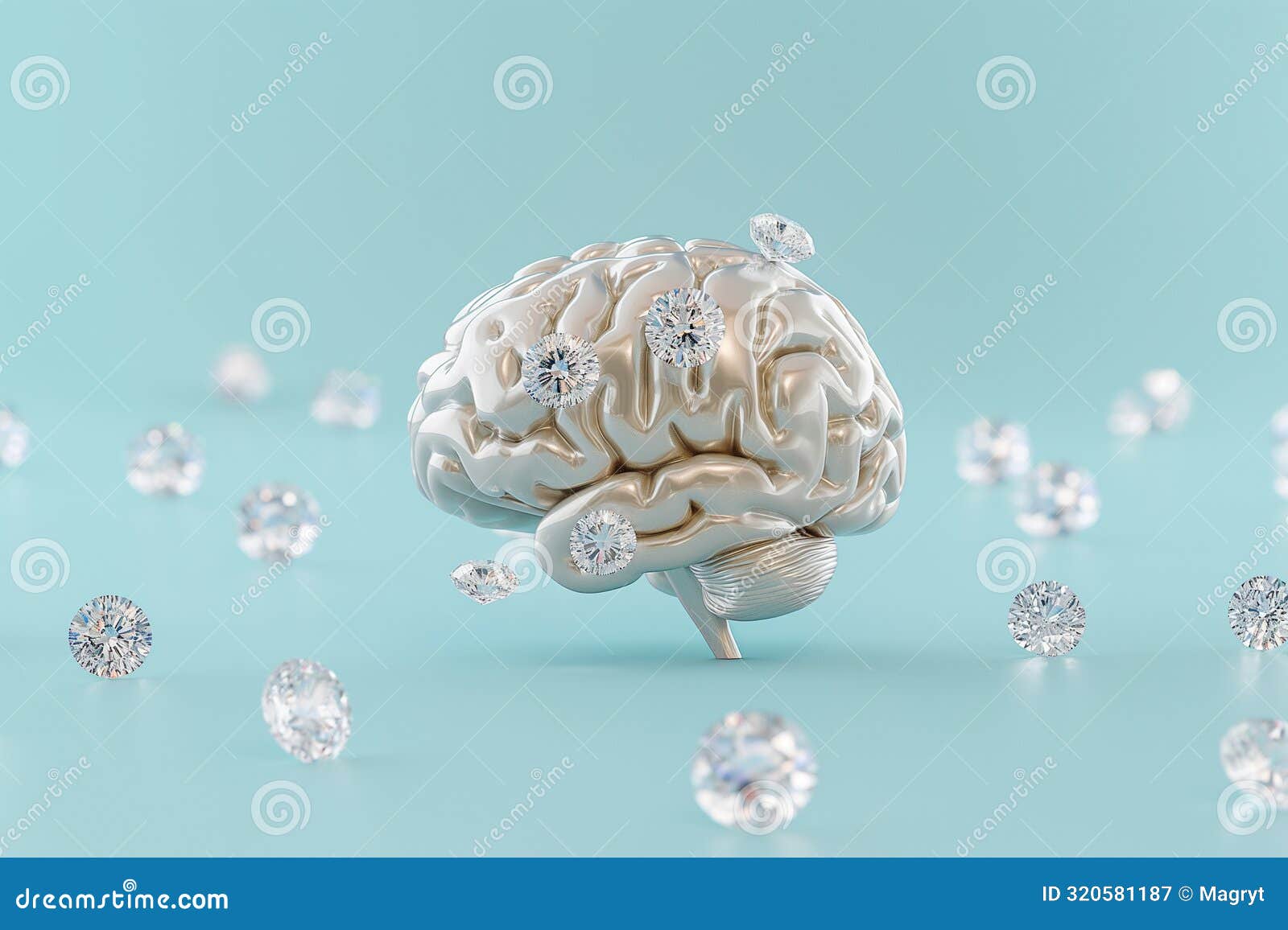Human Brain with Diamonds. Symbol of Creative Thinking, Brilliant Mind ...