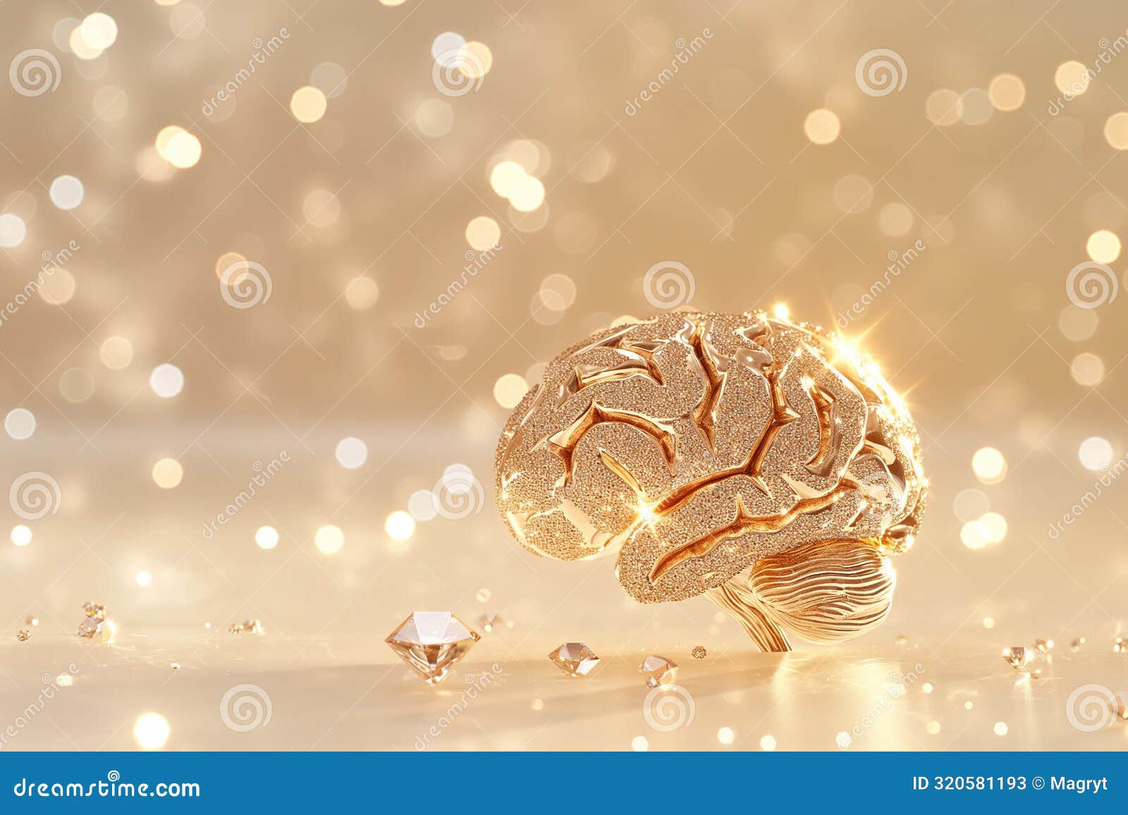 Human Brain with Diamonds. Symbol of Creative Thinking, Brilliant Mind ...