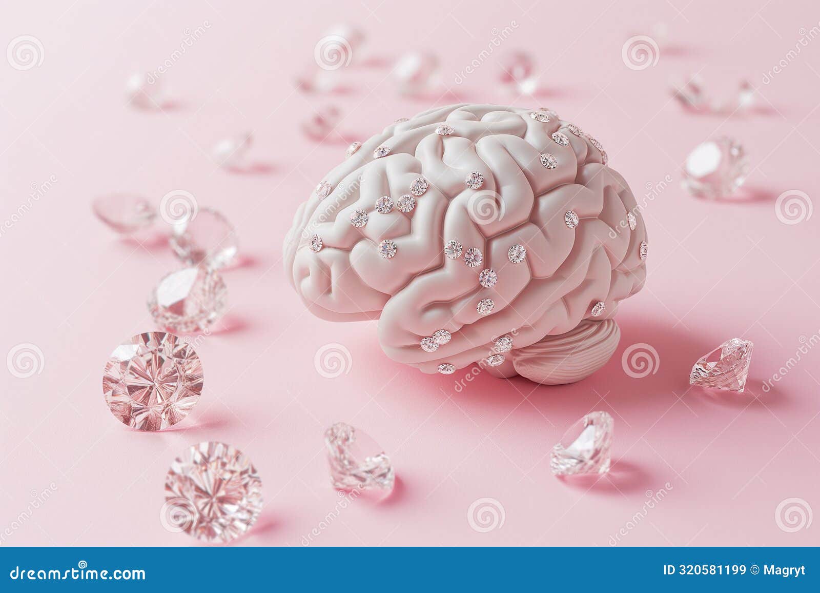 Human Brain with Diamonds. Symbol of Creative Thinking, Brilliant Mind ...