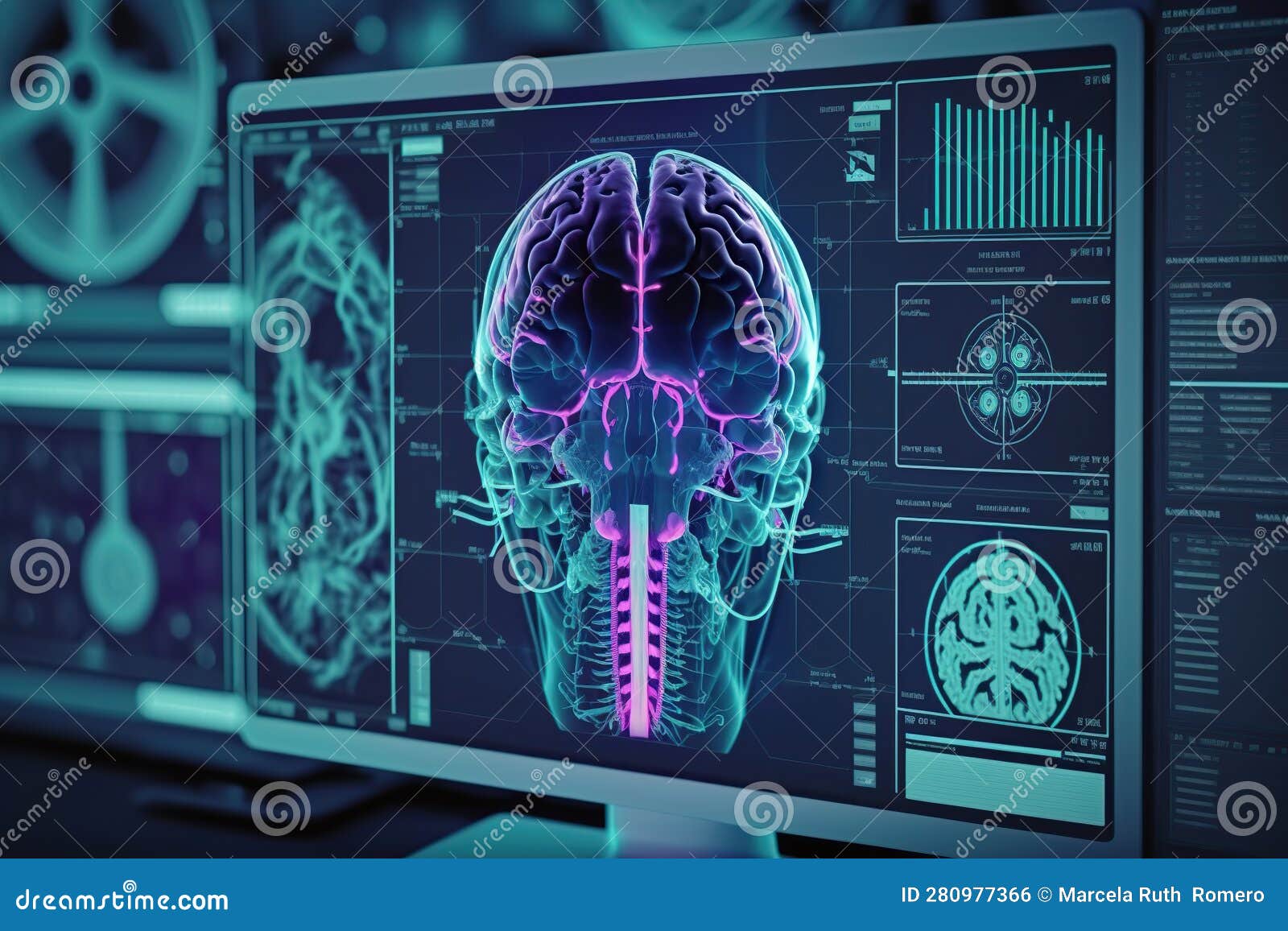Human Brain Digital Scan, Electrical Activity. Generative AI Stock ...