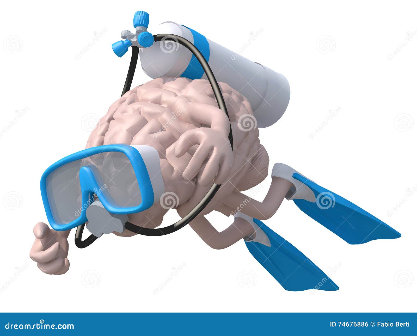 Human Brain with Diving Goggles and Flippers Stock Illustration ...