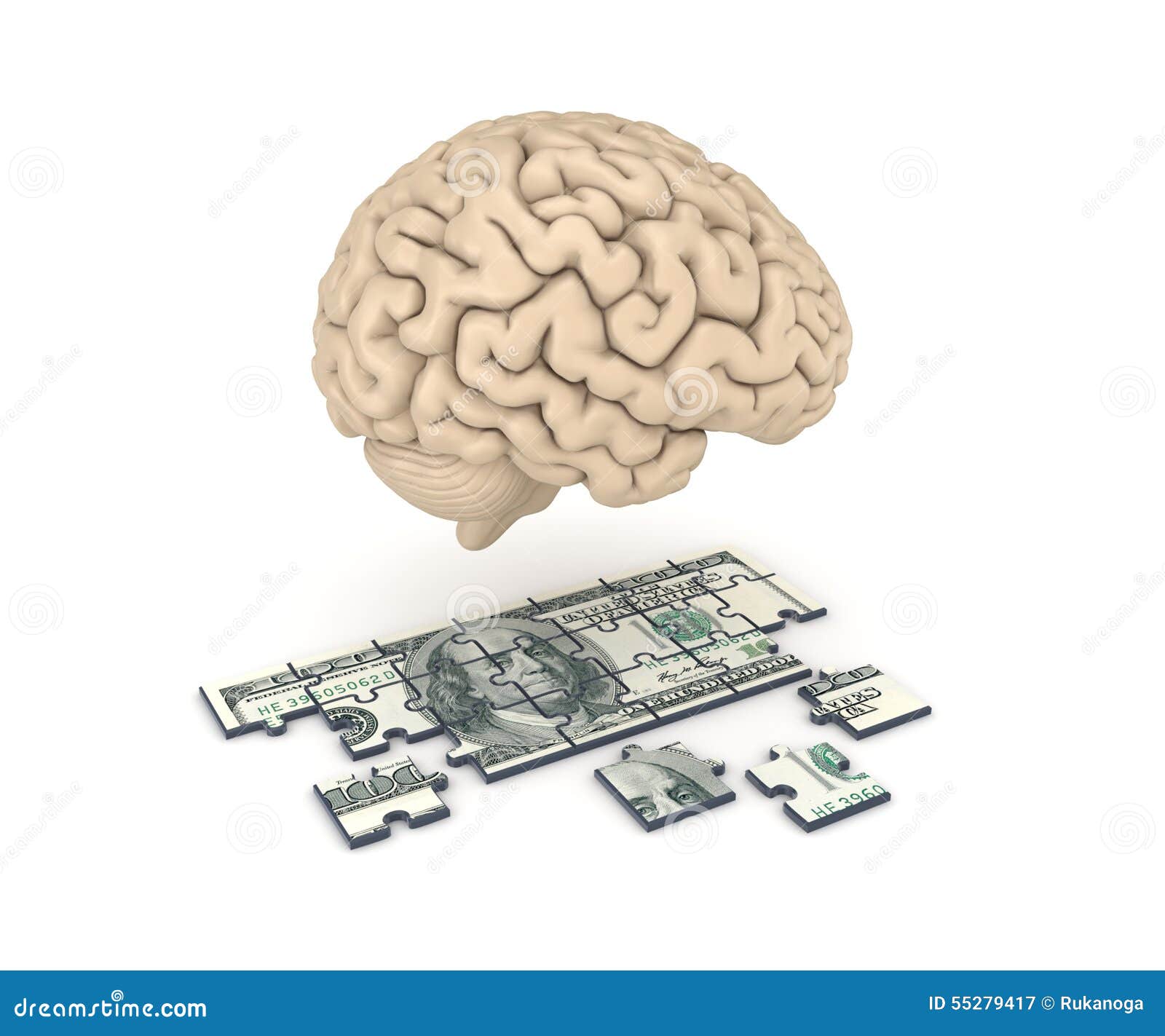 Human Brain and Dollar Banknote Stock Illustration - Illustration of ...
