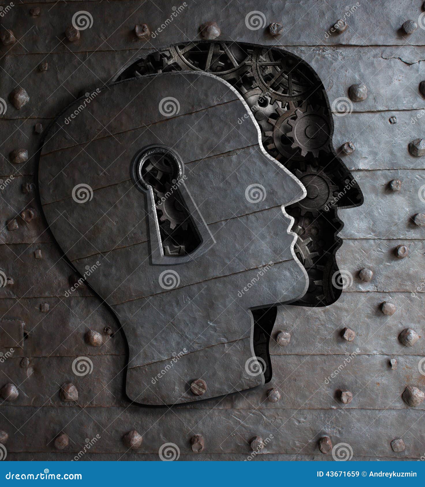 Human Brain Door with Keyhole Concept Made from Metal Gears Stock Image ...