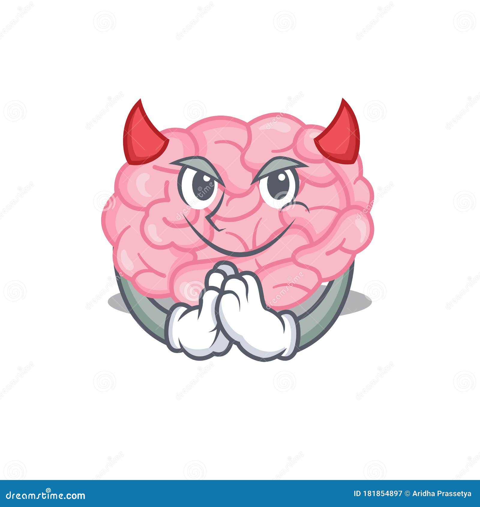 Human Brain Dressed As Devil Cartoon Character Design Style Stock ...