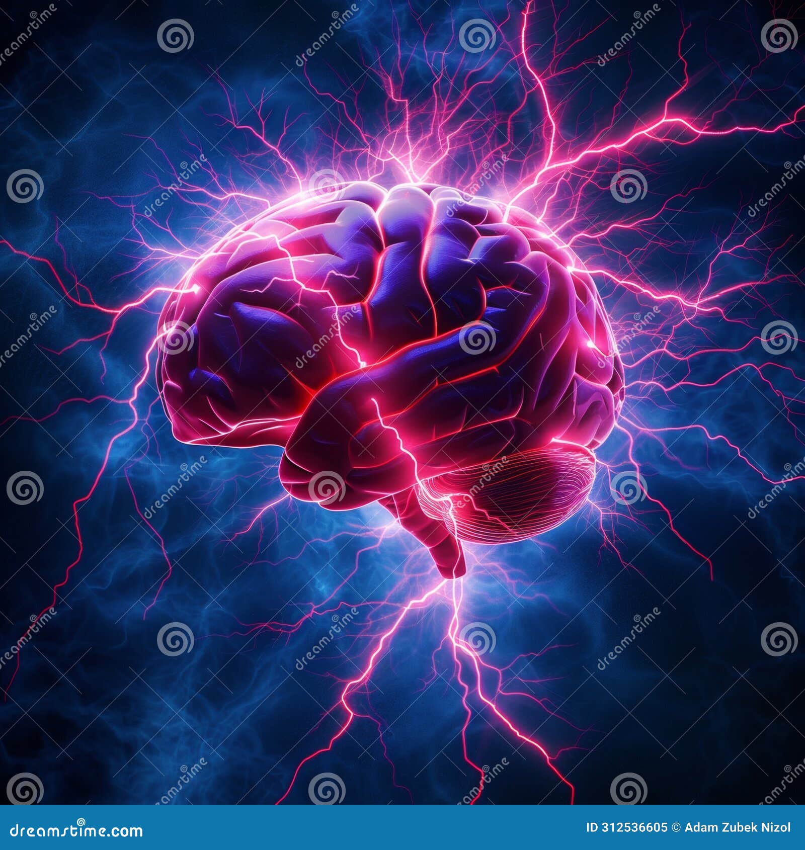 Human Brain with Electric Impulses Stock Illustration - Illustration of ...
