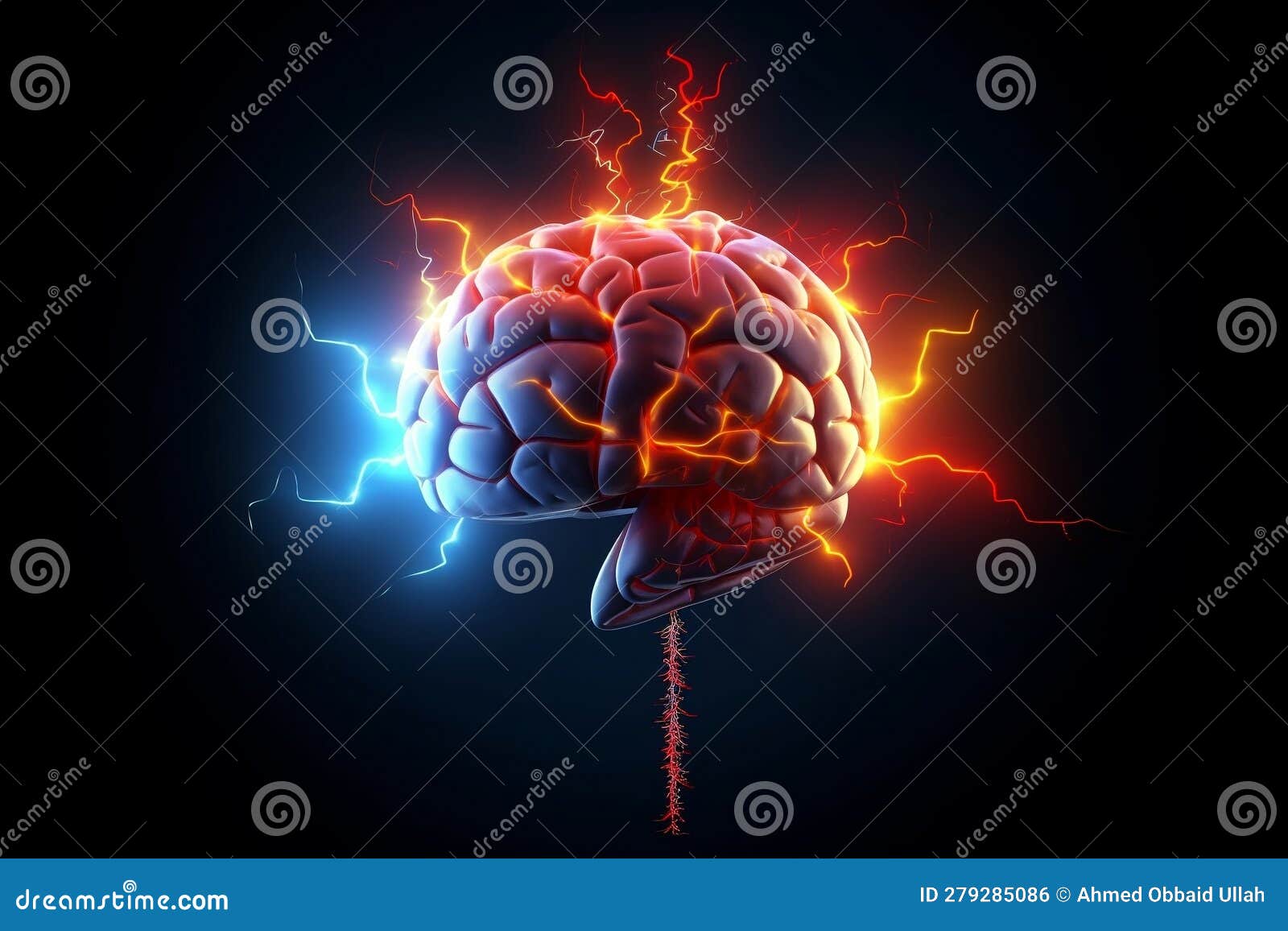 Human Brain with Electric Lightning Connections, Generative Ai Stock ...