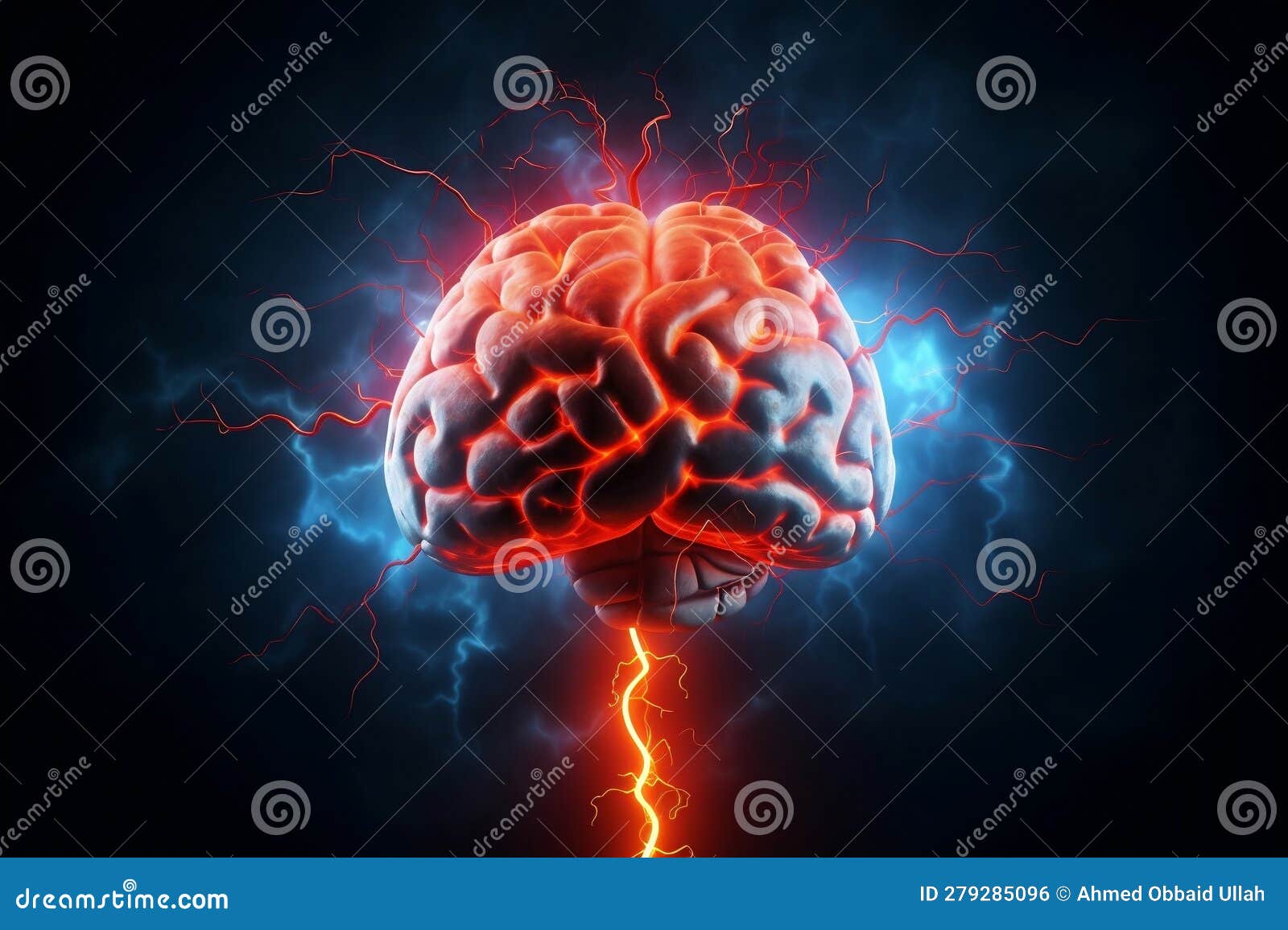 Human Brain with Electric Lightning Connections, Generative Ai Stock ...