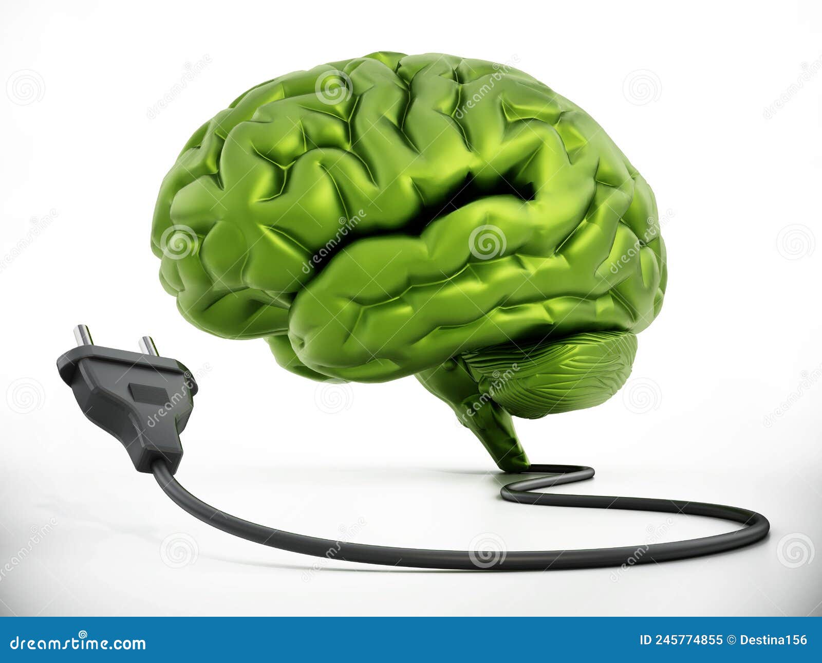 Human Brain with Electric Plug. 3D Illustration Stock Illustration ...