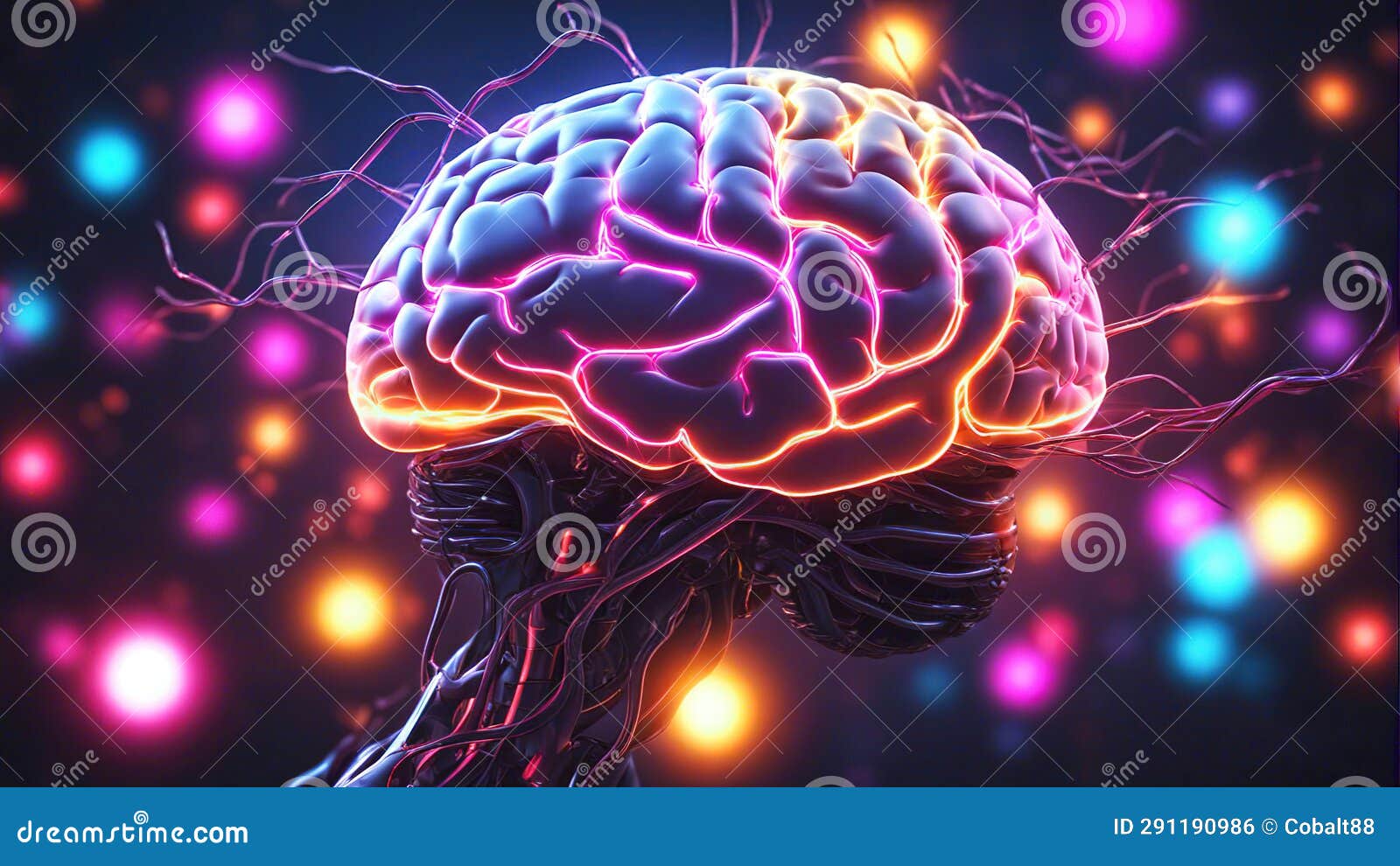 Human Brain with Electrical Activity, Colored Neurons Glowing on Black ...