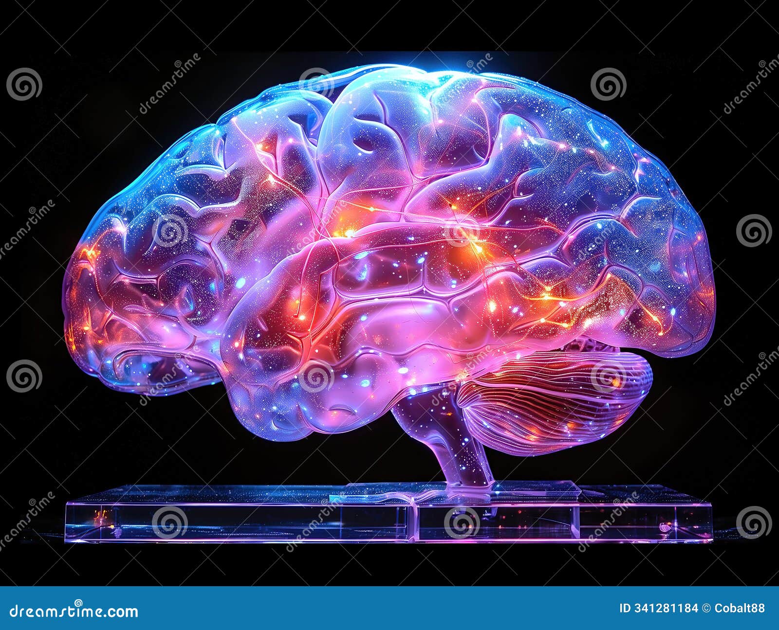 Human Brain with Electrical Activity, Colored Neurons Glowing on Black ...