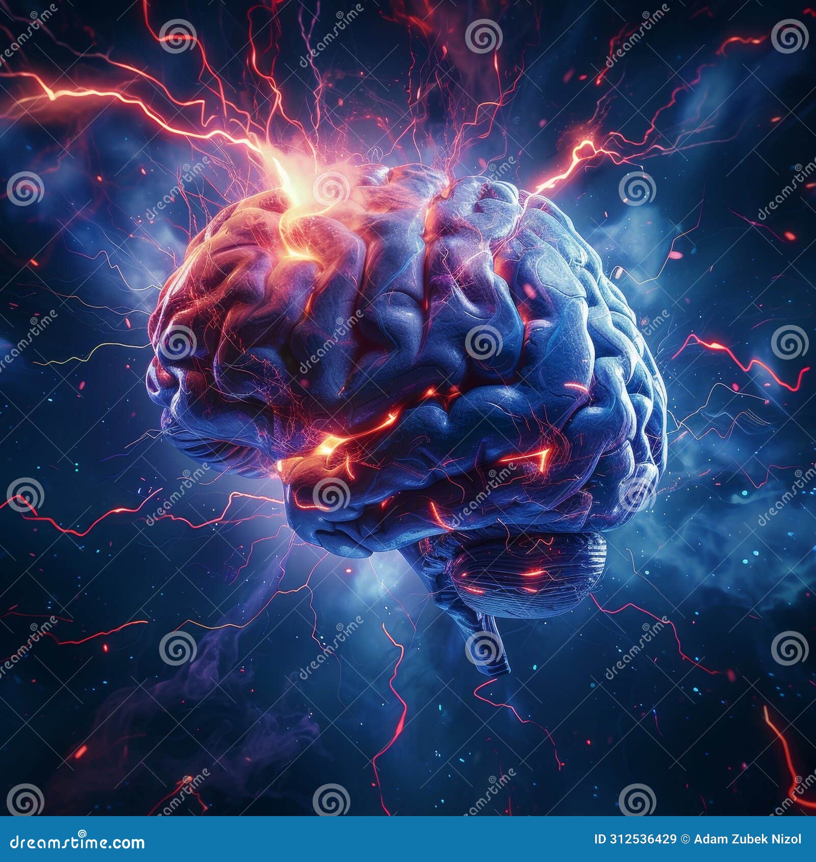 Human Brain with Electrical Activity Illustration Stock Illustration ...