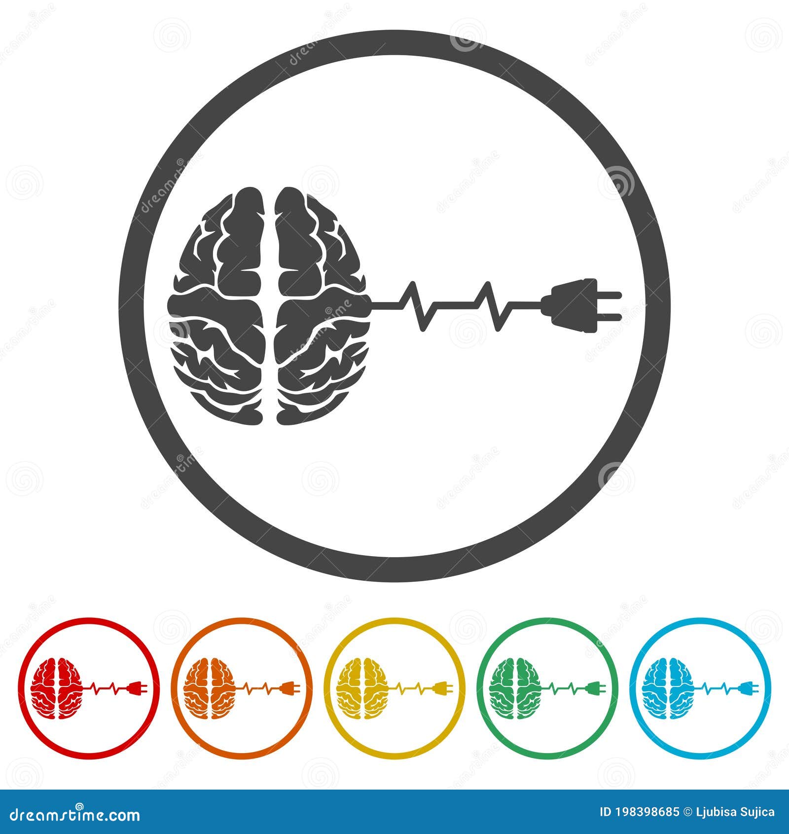 Human Brain and Electrical Plug Ring Icon, Color Set Stock Vector ...