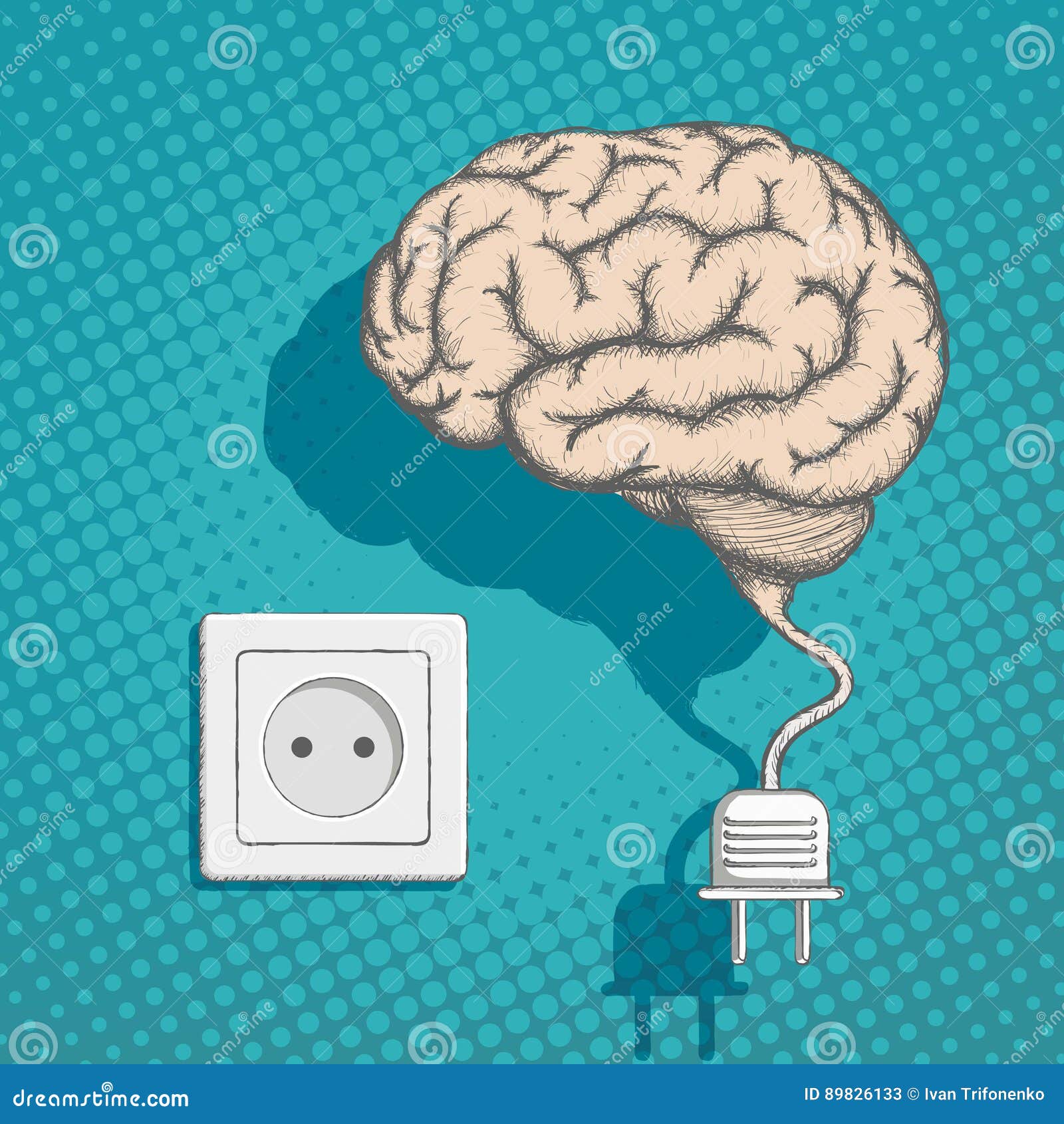 Human Brain with an Electrical Plug and Socket. Stock Vector ...