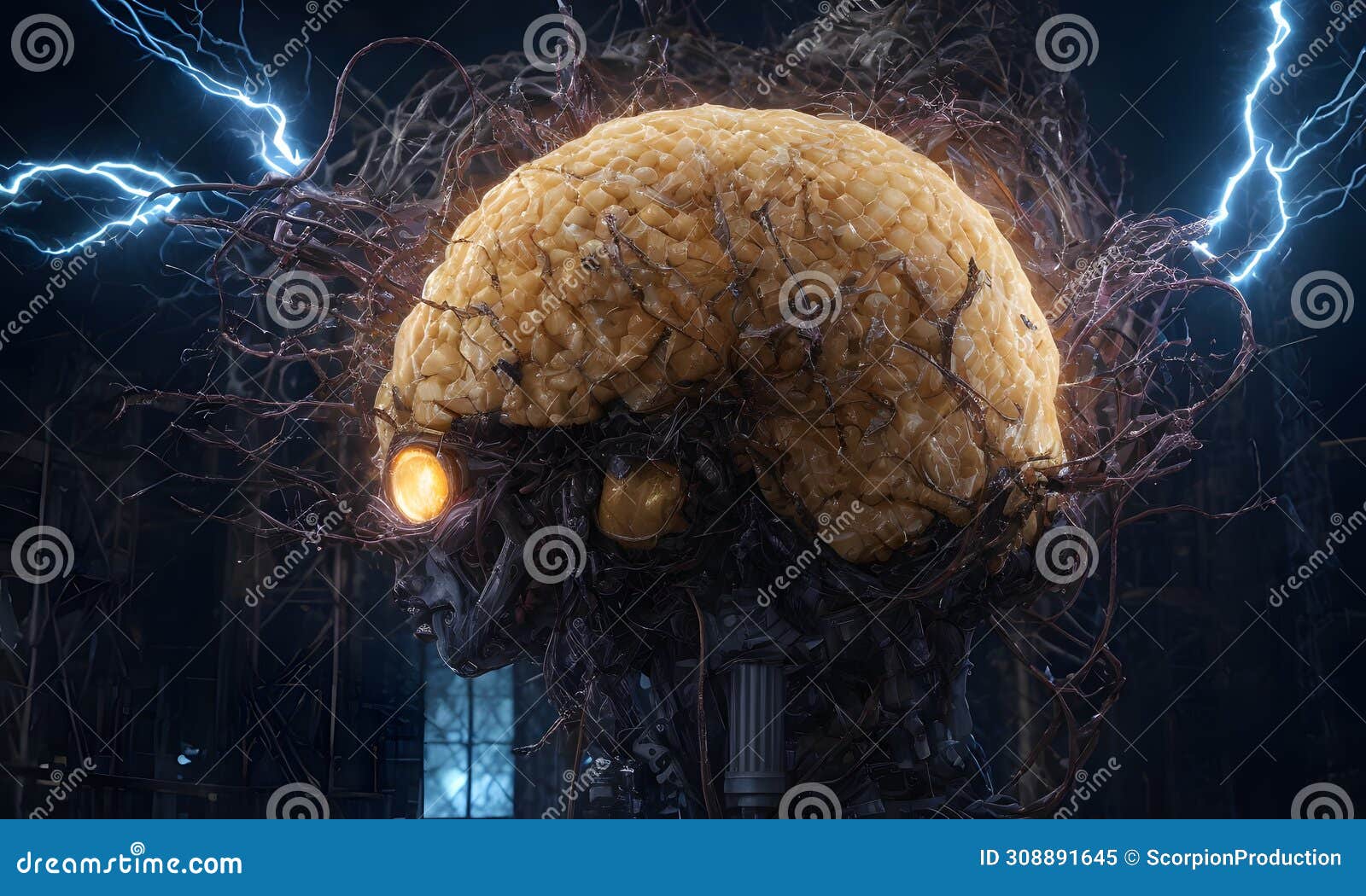 Electrified Brain in Technological Setup Stock Image - Image of ...
