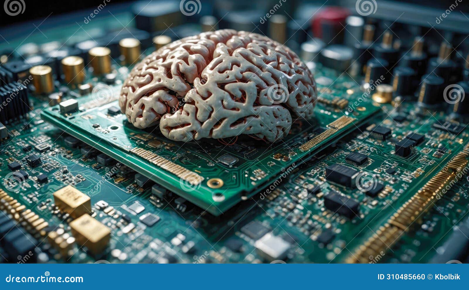 Human Brain and Electronic Circuit Board. Artificial Intelligence and ...