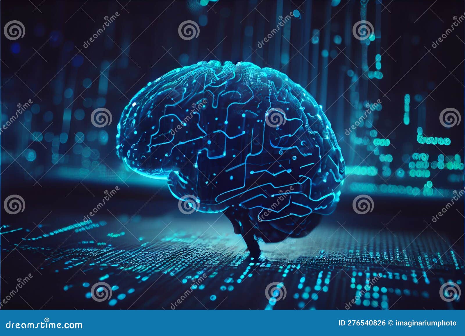 Human Brain on Electronic Circuit Board. 3D Illustration of the Concept ...