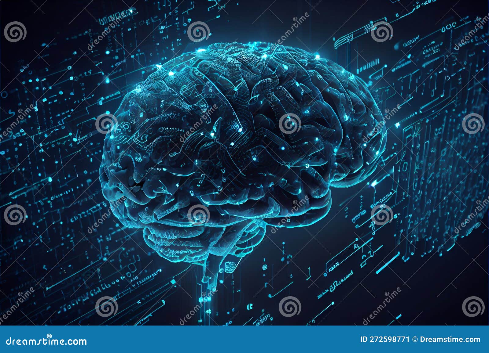 Human Brain on Electronic Circuit Board. 3D Illustration of the Concept ...