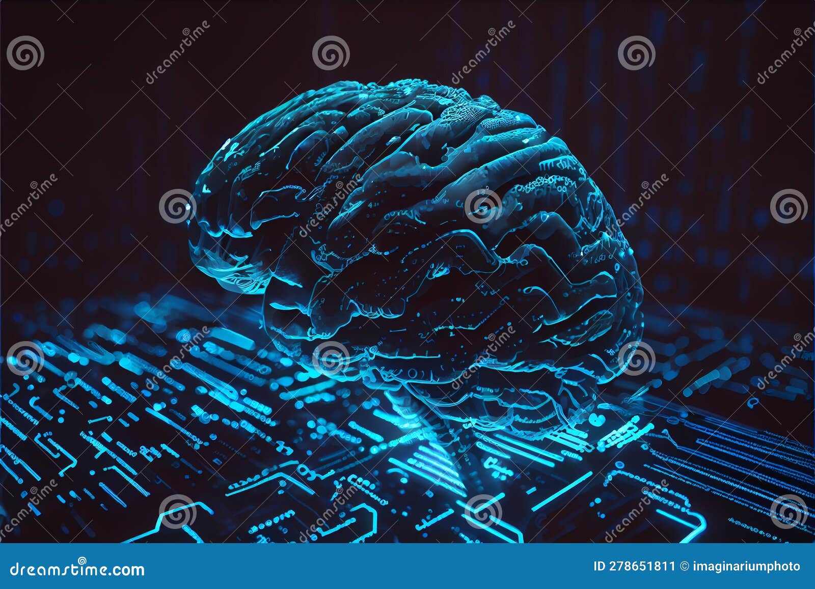 Human Brain on Electronic Circuit Board. 3D Illustration of the Concept ...