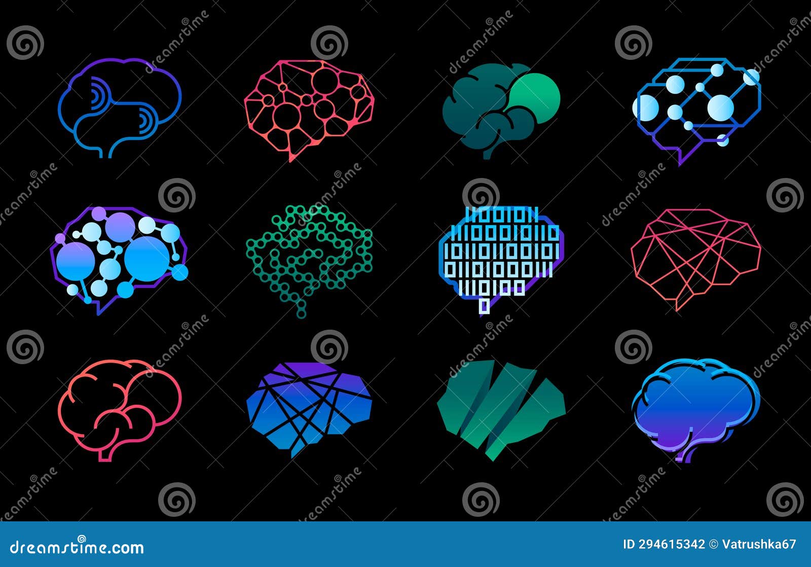Human Brain Emblem. Colorful Abstract Human Intelligence Label ...