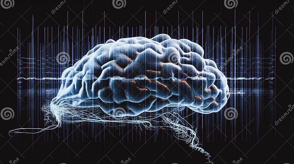 Human Brain with Energy Waves, Generative AI Stock Illustration ...