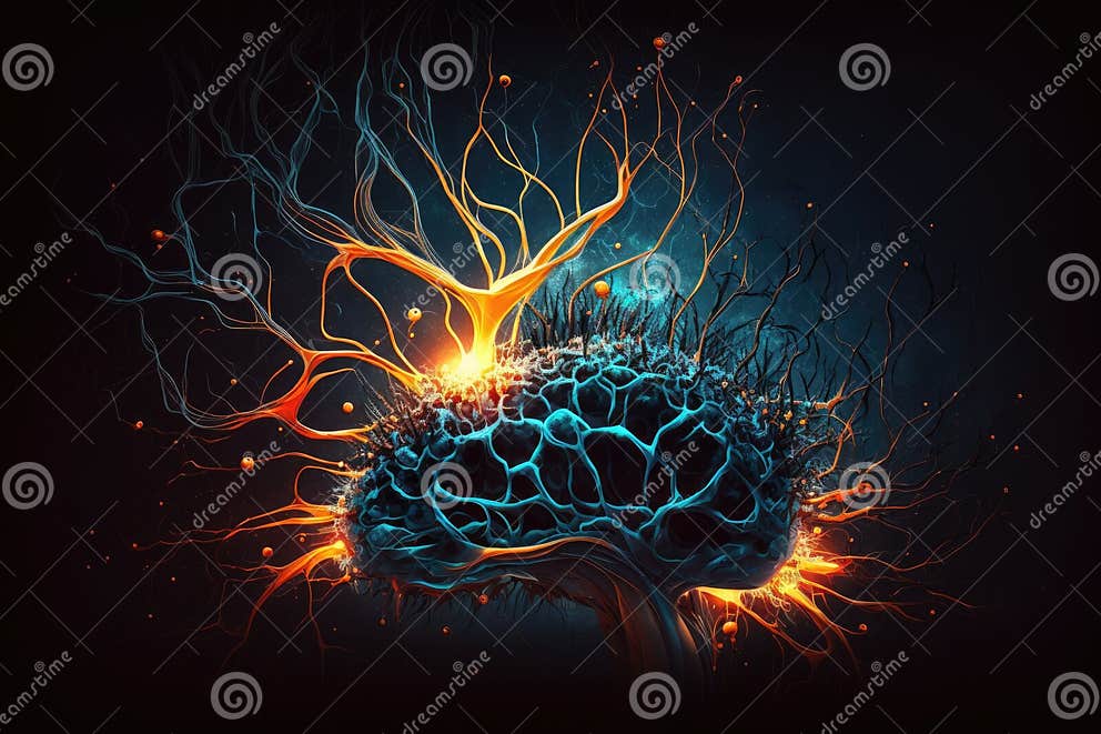 The Human Brain Explodes with Colored Active Neuron Endings, Future ...