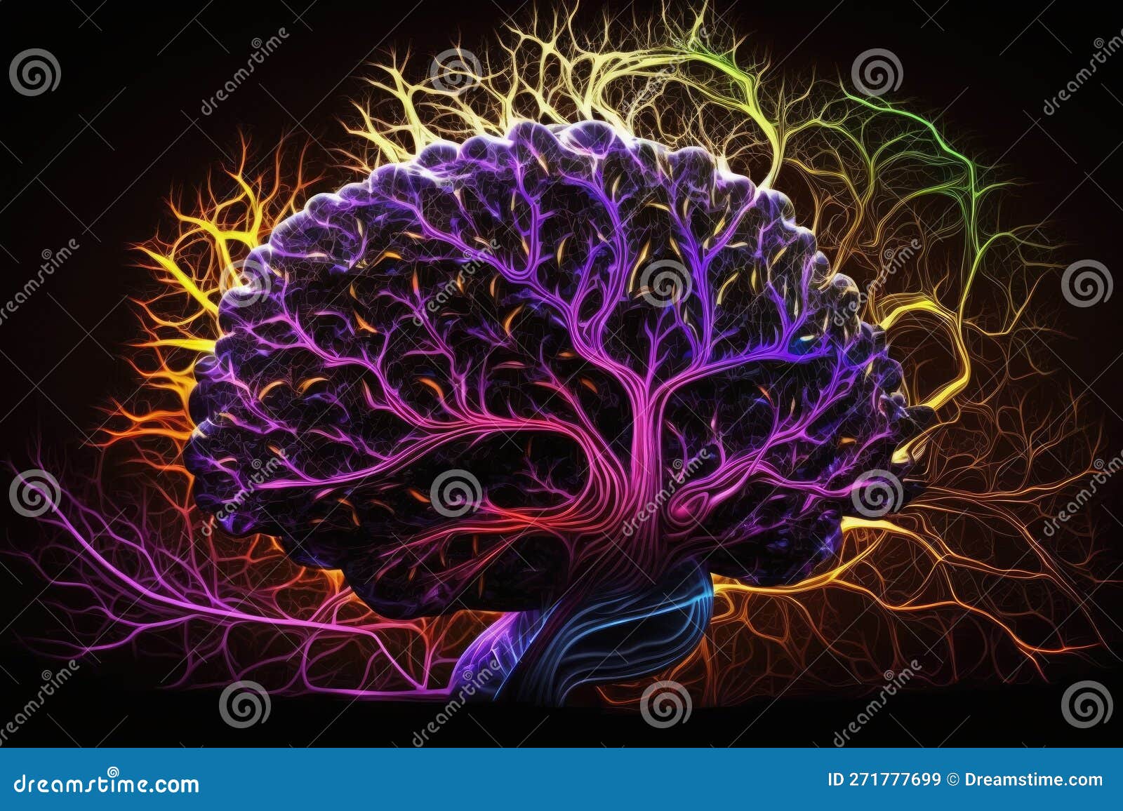 The Human Brain Explodes with Colored Active Neuron Endings, Future ...