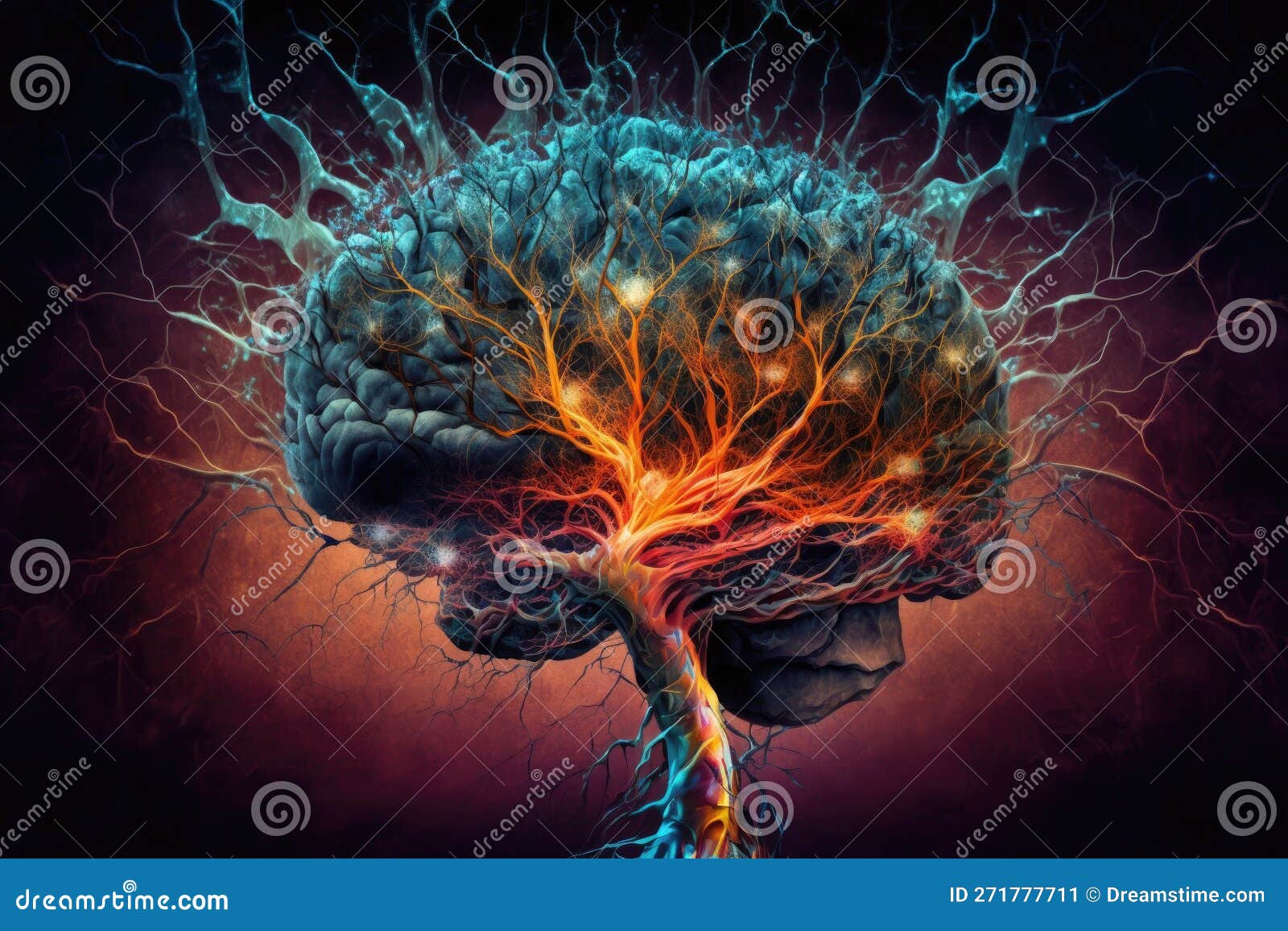The Human Brain Explodes With Colored Active Neuron Endings, Future ...