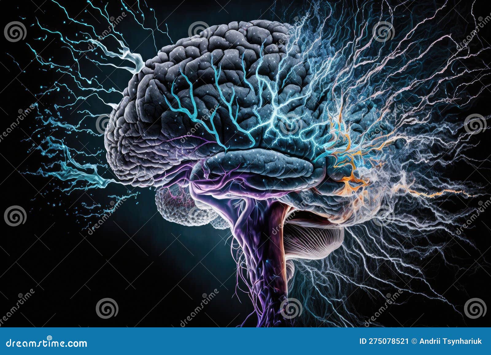 The Human Brain Explodes with Colored Active Neuron Endings, Future ... The Human Brain Explodes with Colored Active Neuron Endings, Future ...