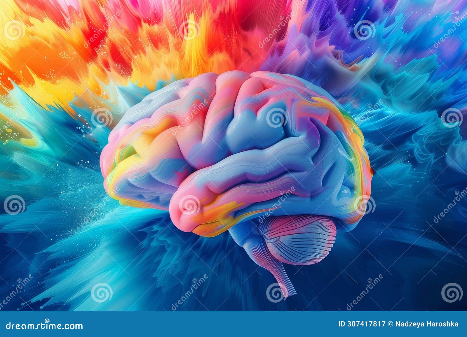 Human Brain Explodes with Imagination and Beautiful Colors Stock Image ...