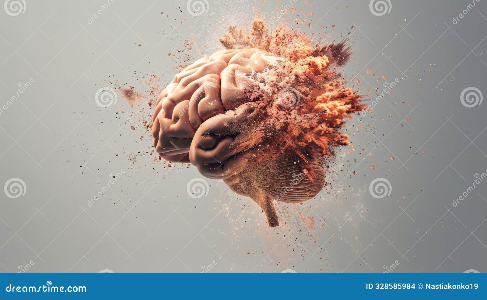Human Brain Exploding with Dust and Particles, Conceptual Image Stock ...